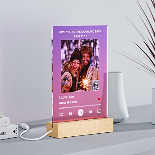 witfox Colorful Custom Spotify QR Code Plaque - Spotify Glass Art Personalized Acrylic Plaque with Video Any Song Music Link QR Code Customized Gifts for Couples