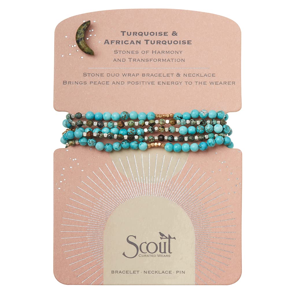 Scout Curated Wears - Women's Stone Duo Wrap Bracelet/Necklace/Pin - Turquoise & African Turquoise/Gold & Silver