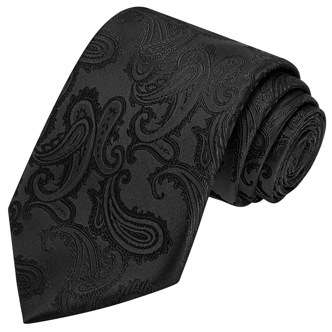 KissTies Mens Black Tie Set: Paisley Necktie + Pocket Square