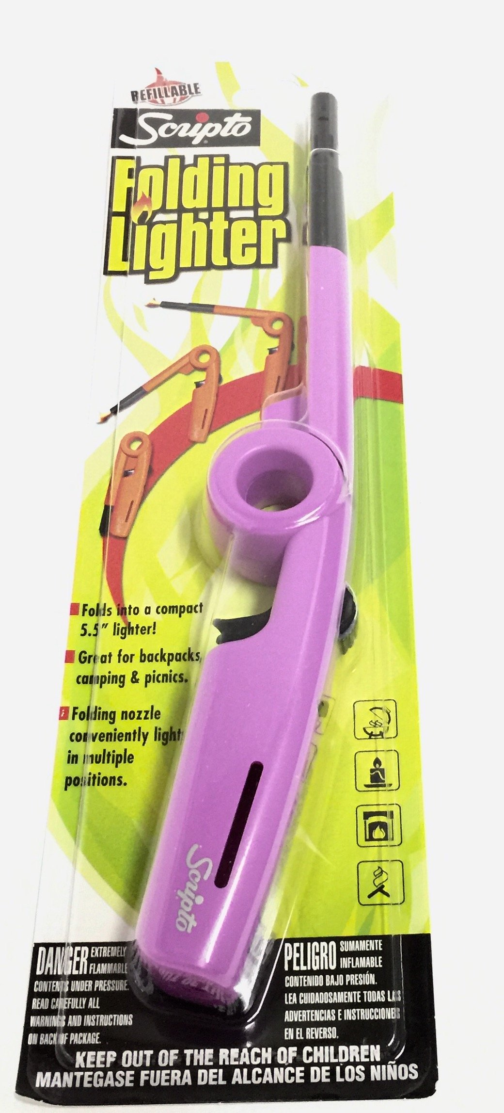 Scripto 3 Pack Combo - 3 Random color Scripto "Refillable" Folding Lighter Safe for Camping/grilling/home, Adjustable Flame