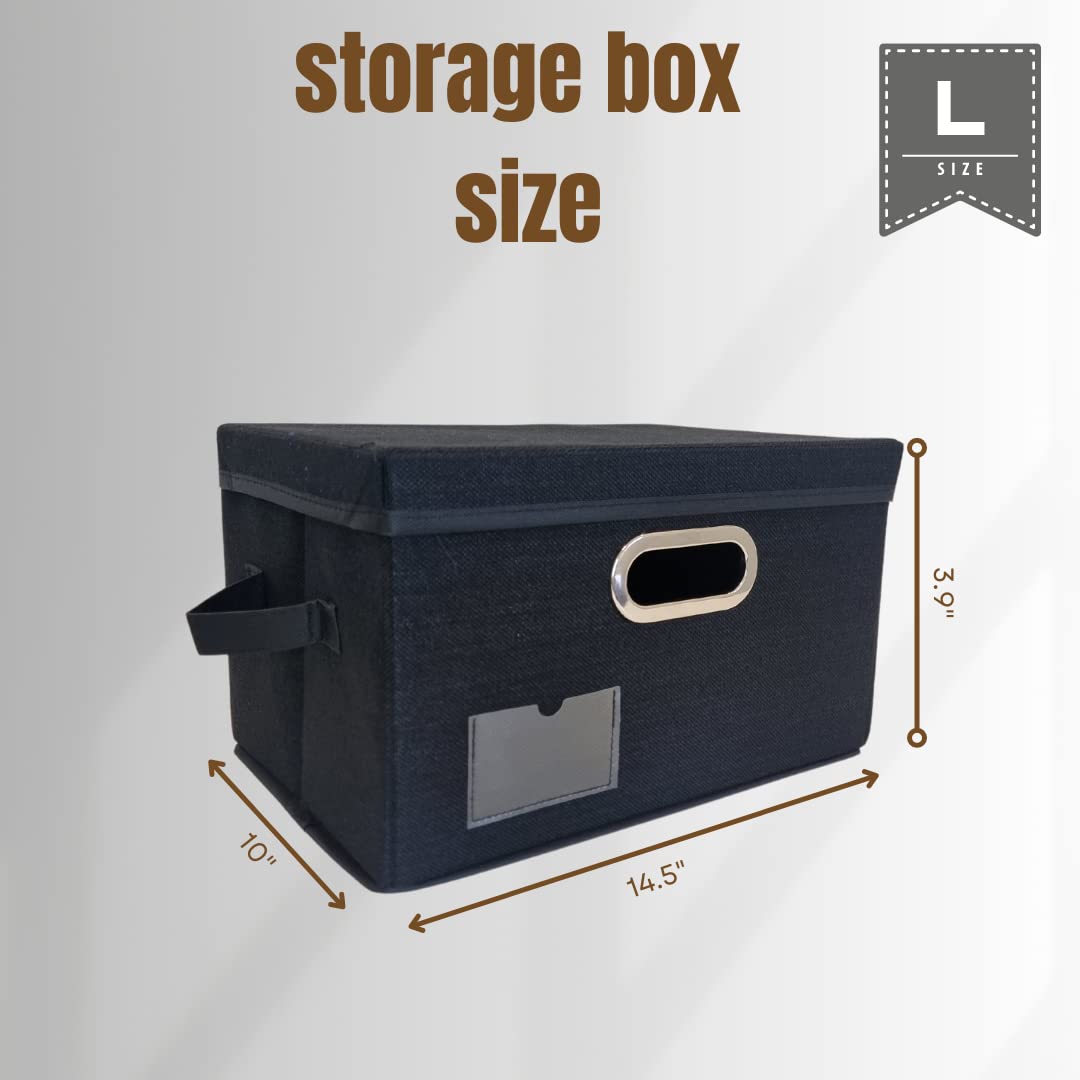 Larg black storage bins with lids [3-Pack], storage box with lid [14.5" L x 10" W x 3.9" H], storage boxes decorative, Foldable Storage Boxes Organizer
