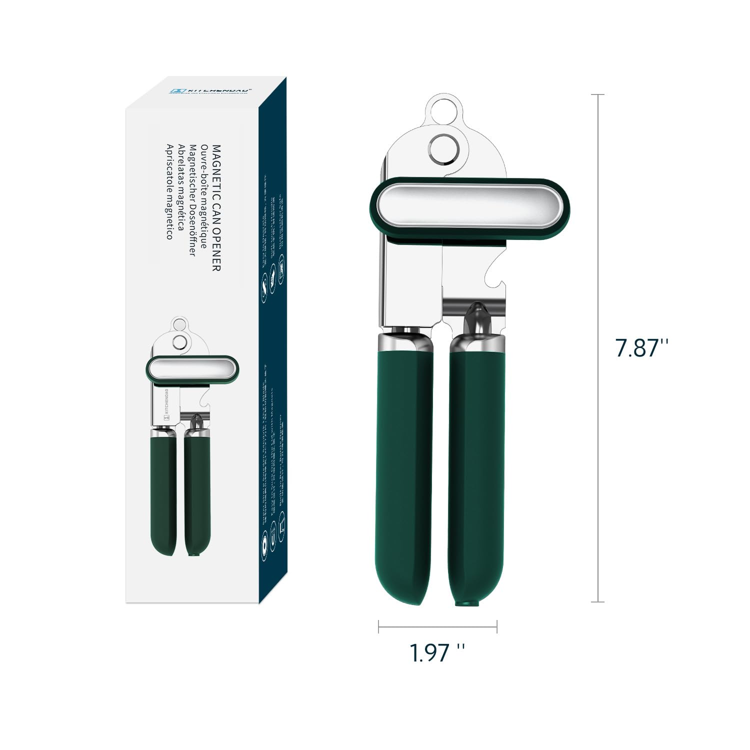 KITCHENDAO Manual Can Opener, Super Sharp Sandvik 12C27 Blade, Handheld Can Opener with Magnet, Smooth Edge Cut, Soft Grip, Oversized Knob for Seniors & Arthritis, Easy to Use, Green