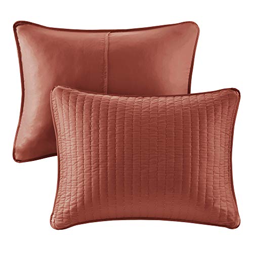 Madison Park Keaton Quilt Set-Casual Channel Stitching Design All Season, Lightweight Coverlet Bedspread Bedding, Shams, Full/Queen(90"x90"), Stripe Spice 3 Piece