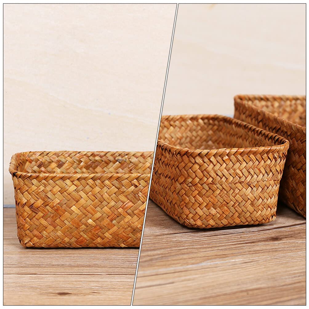 Luxshiny Storage Bins Seagrass Wicker Baskets Basket Hand Woven Storage Bin Rattan Shelf Baskets Key Bowl for Desktop Case Sugar Packet Sundries Holder Random Color M