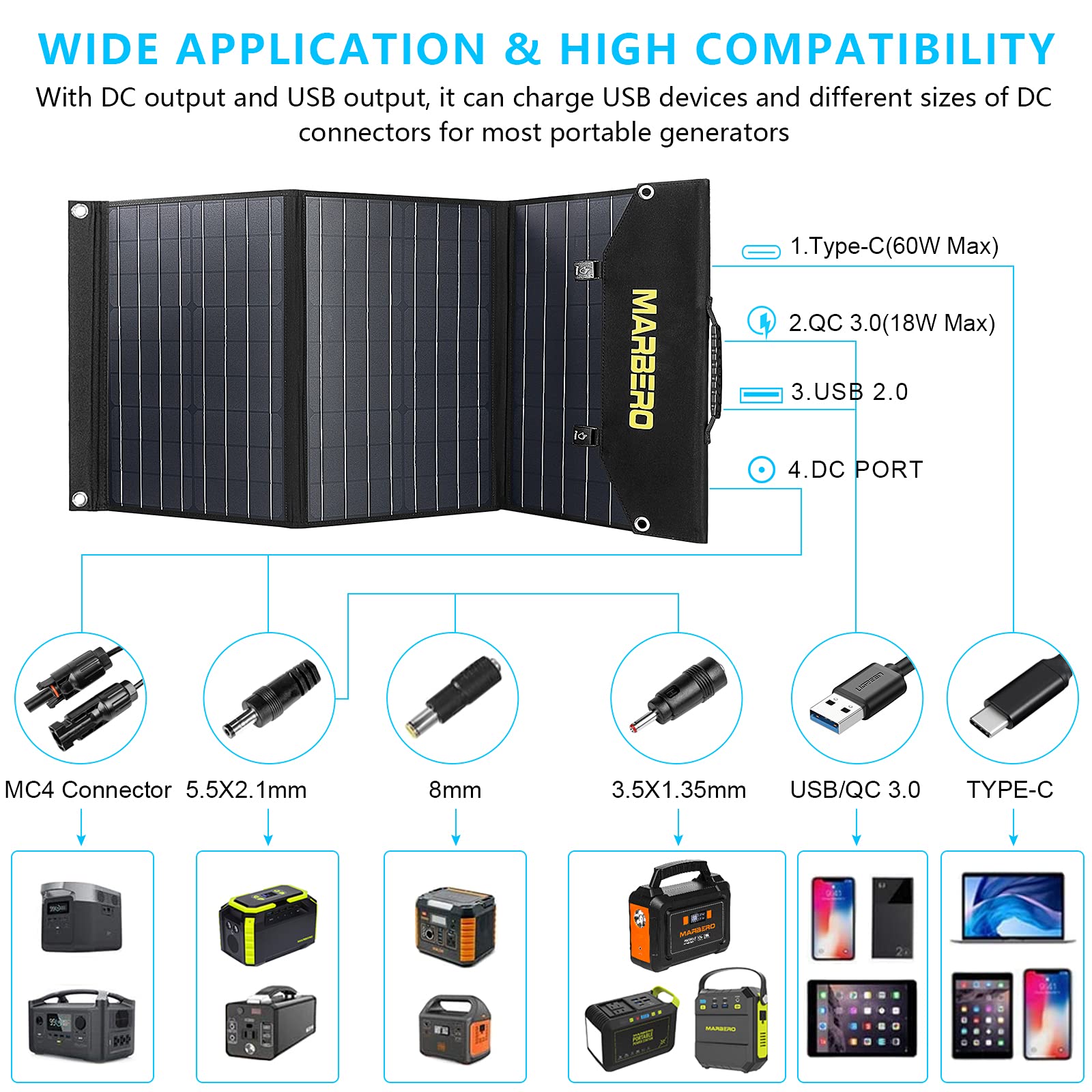 MARBERO Solar Generator Set with 100W Portable Power Station and 60W Folding Solar Panel for Camping Hiking Fishing Outdoor Living Streaming