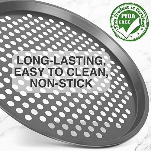 NutriChef 12.8 Inch Nonstick Pizza Pan for Oven - Carbon Steel Pizza Baking Tray with Airflow Holes - Premium Bakeware for Fresh & Frozen Pizza, Dishwasher Safe - Gray