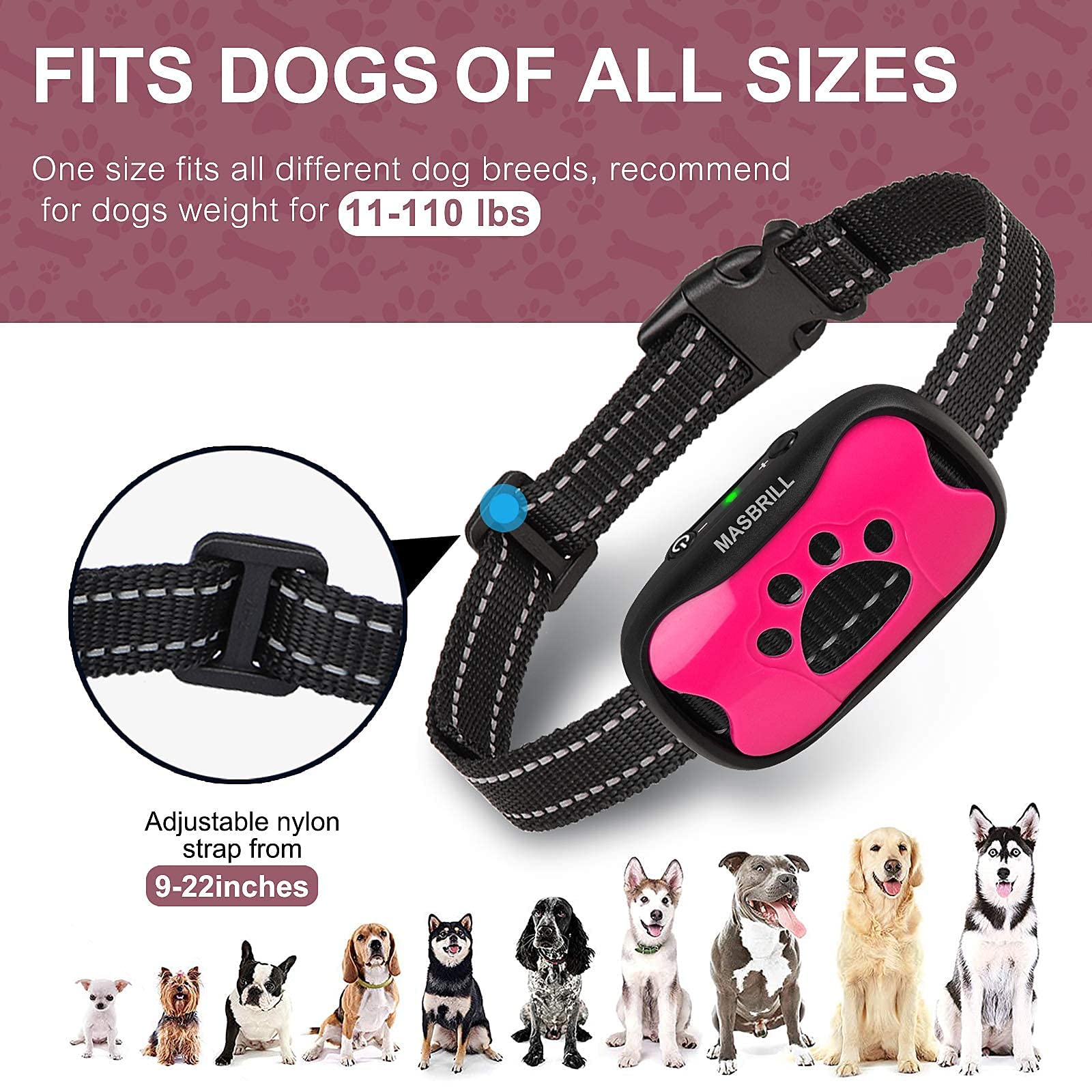 MASBRILL Dog Bark Collar, Bark Collar for Medium Dogs Rechargeable Anti Barking Collar No Bark Collars for Dogs Humane No Shock Barking Collar Vibration Beep No Barking Collar (Blue)