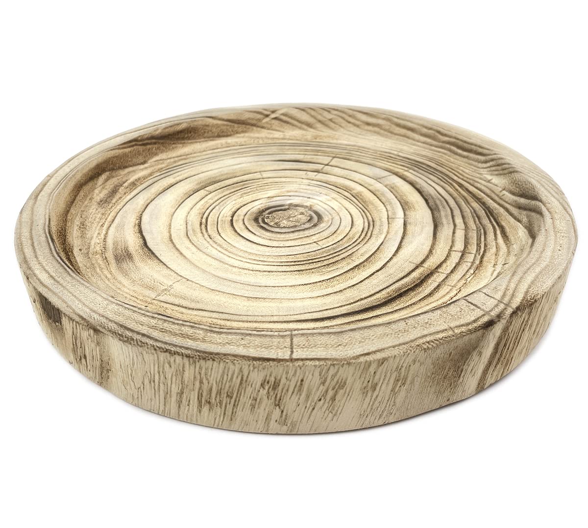 Round Serving Tray Carving Decor Solid Wood Tray Wooden Fruit Snack Plate Candle Holder Tray Natural Handmade Bowl 11.7"