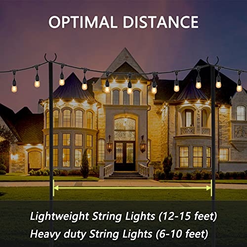 String Light Poles for Outdoor Lights 2 Pack,100 Inch Height Adjustable Metal Stand Pole with Hooks Hanging Lights,Garden, Backyard, Patio Lighting Parties, Wedding (Black)