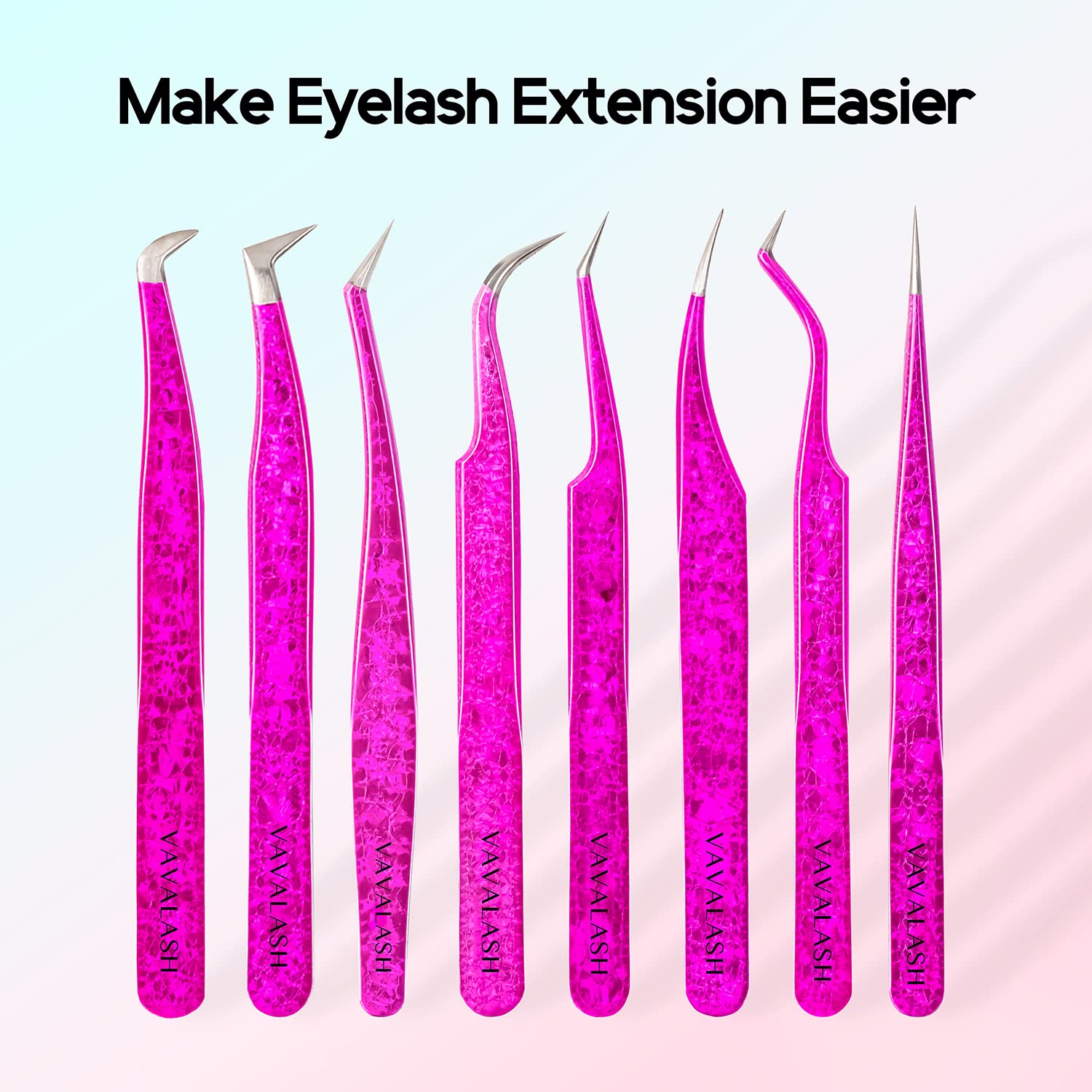VAVALASH Lash Tweezers For Eyelash Extensions Pink Ice Crack Volume Boot Tweezers For Making Volume And Classic Fans 1 PCS Professional Individual Lashes Tweezer (Pink, V02)