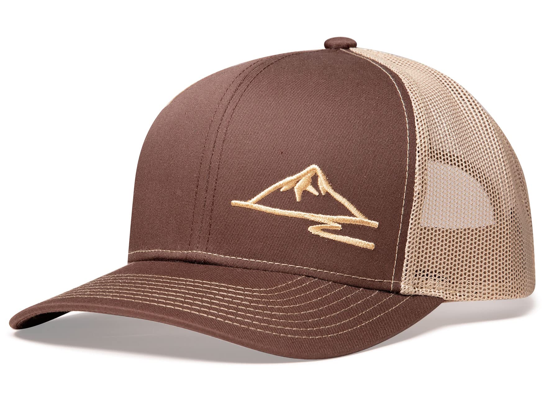 Low Key Caps Trucker Snapback Baseball Hat - Mountain, Brown/Khaki, OSFM