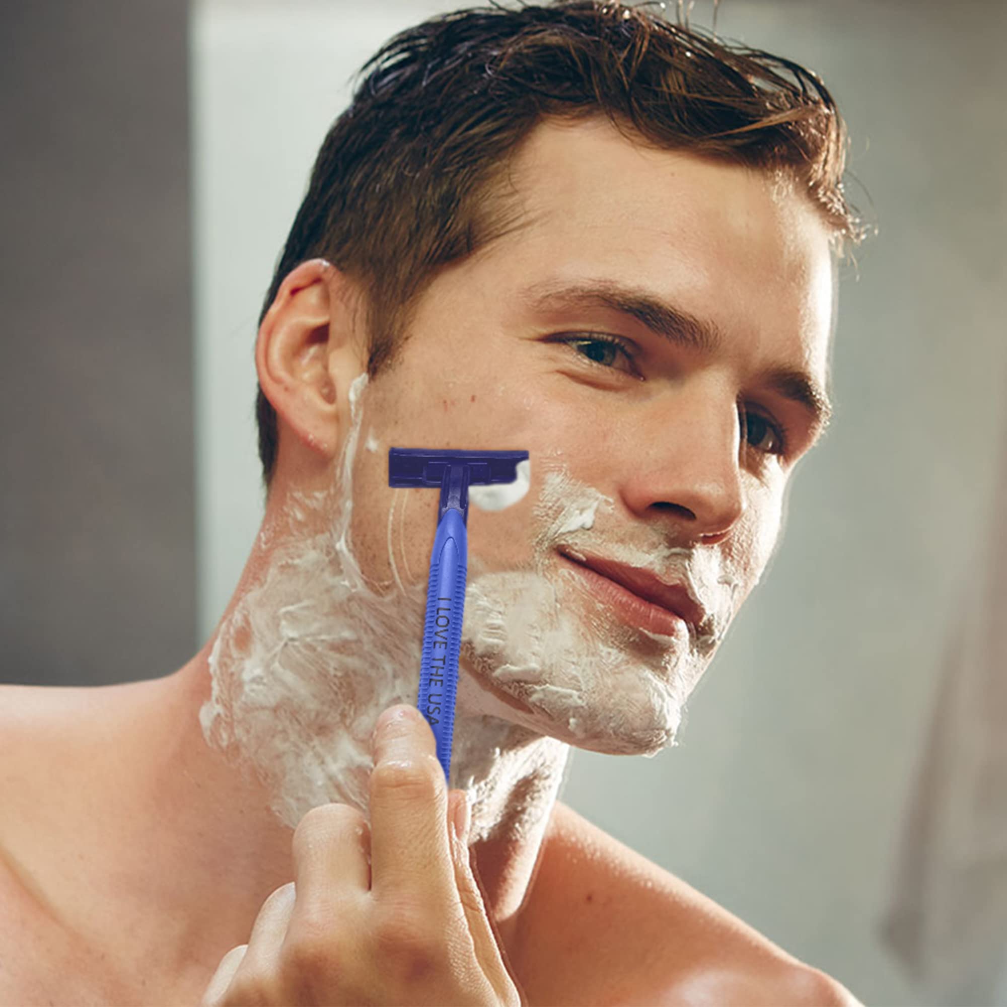Vaylor 2 Blade Mens Disposable Shaving Razor, Shaving Inspiration - I LOVE THE USA, 100 Count
