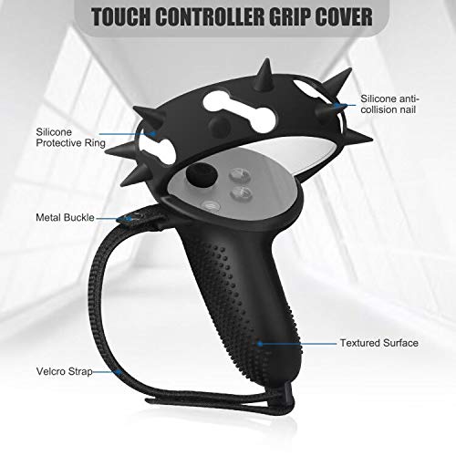 MASiKEN Controller Grips Cover with Face Cover for Meta Oculus Quest 2, Anti-Throw Grips Spike Cover with Adjustable Wrist Strap and Sweatproof Silicone Face Pad, Quest 2 Accessories Kit (Black)