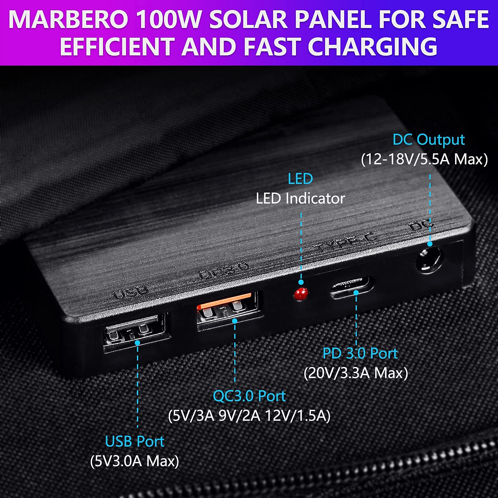 MARBERO Solar Generator 150W Peak Portable Power Station 150Wh with 100W Solar Panel Included with DC, AC, USB A, USB C, Flashlights for Camping, Home, Outdoor, Office, School, Emergency