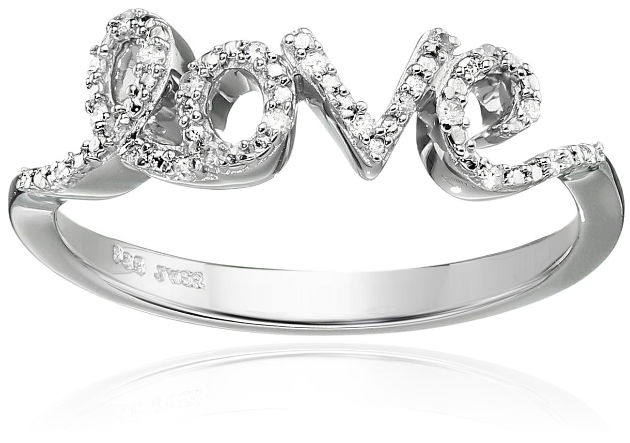 Jewelili Sterling Silver Diamond Love Ring (0.05 cttw), Size 7