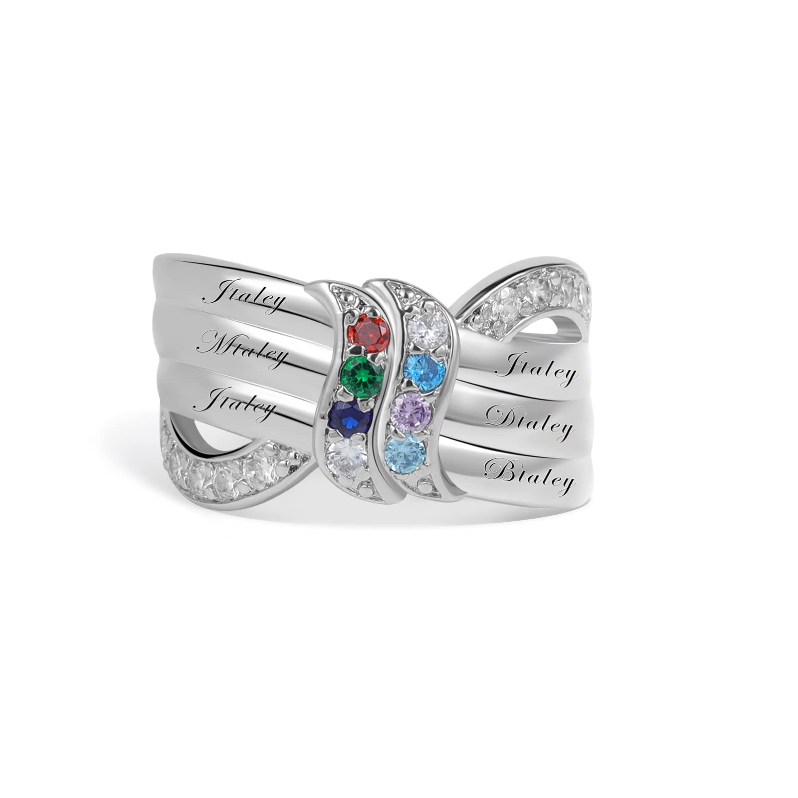 PETEANEY Personalized Birthstone Rings for Women 925 Sterling Silver Custom Name Ring Grandma Mothers Day Birthday Gifts