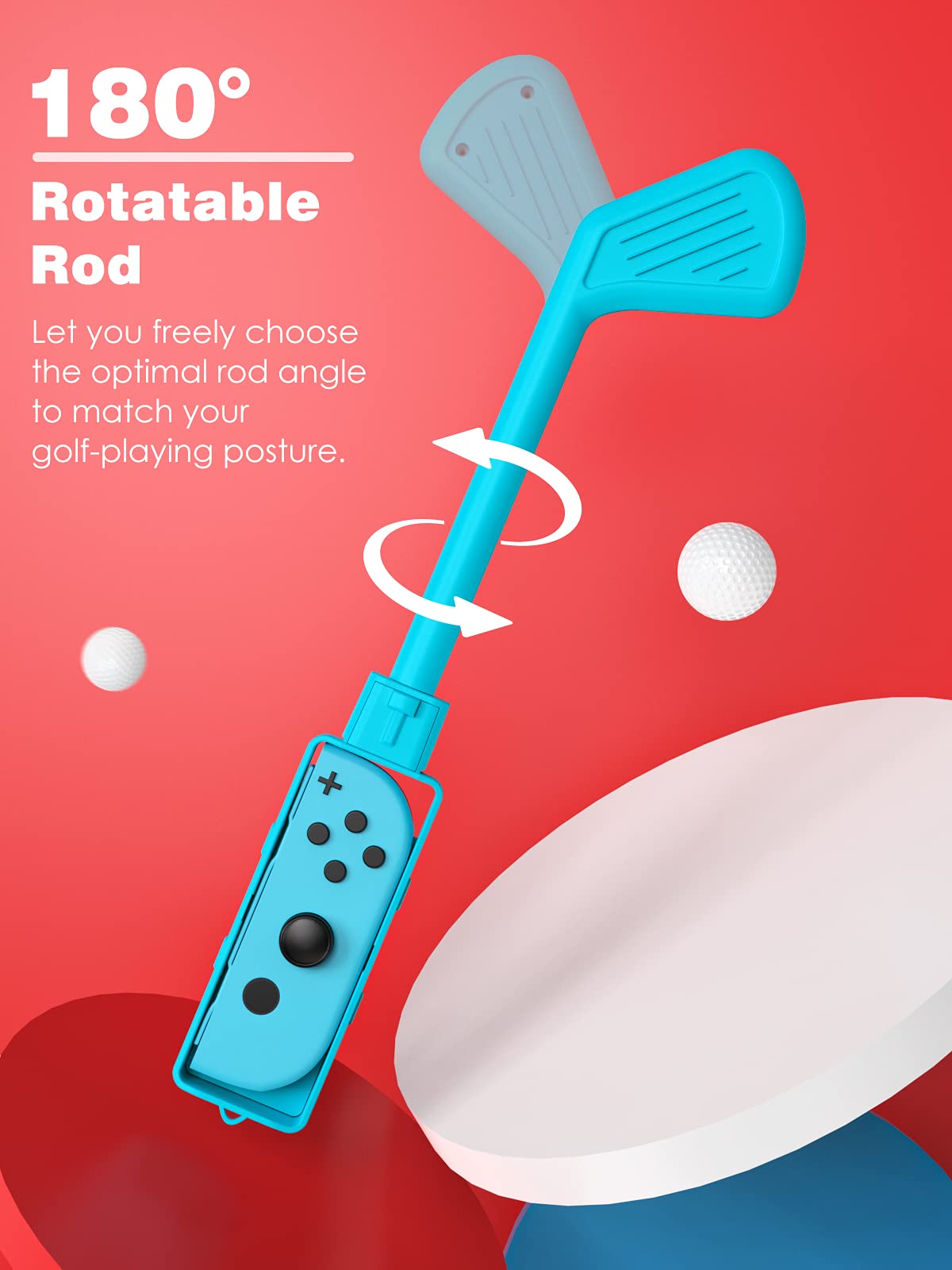 MoKo Golf Clubs Fit with Switch/Switch OLED Model (2021) Mario Golf: Super Rush Golf Handle Grips Game Accessories Kit Fit with Joy-Con Controller 2 Pack with Rotatable Golf Rod &Wrist Strap, Red+Blue