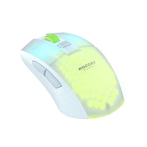 ROCCAT Burst Pro Air Lightweight Symmetrical Optical Wireless RGB Gaming Mouse with 19K DPI Optical Owl-Eye Sensor, Optical Switches, Titan Wheel, 81-Gram Weight β White