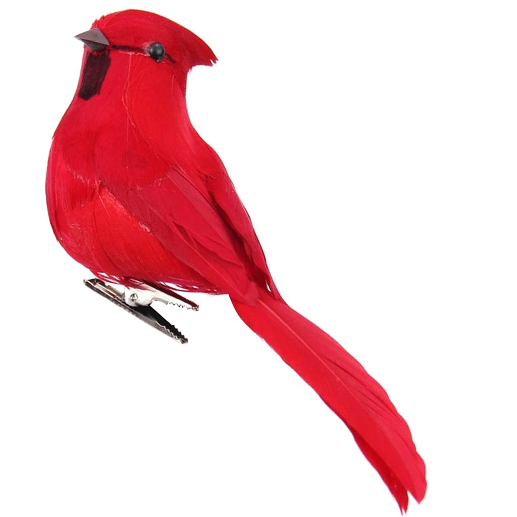 LOVIVER Lifelike Artificial Feathered Foam Birds, DIY Parrot Crafts Ornament, Clip On Design for Home Garden Decoration - Red