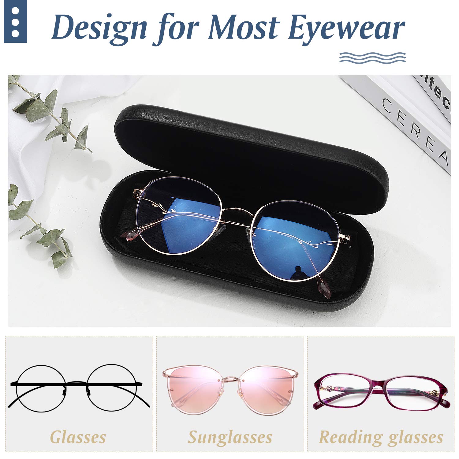MoKo Hard Glasses Case, Hard Shell Sunglasses Case Anti-Scratch Eyeglasses Bag Portable Eyeglasses Holder Box Eyeglass Case for Women Men, Black