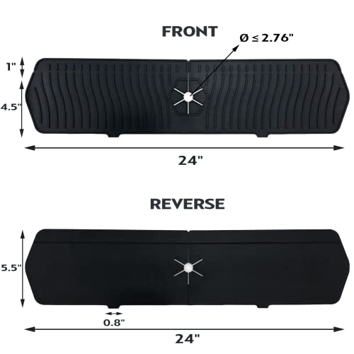 Luvitory Faucet Handle Drip Catcher Silicone Lengthened Mat, 24'' Splash Guard, Sink Guard for Kitchen Drying Mat Soap Sponge Accessories Tray Bathroom Bar Protection Black