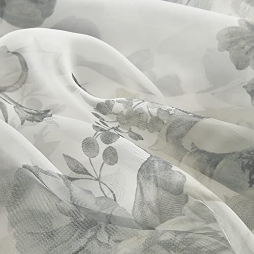 Madison Park Simone Floral Design Sheer Window Curtain Voile Privacy Drape for Bedroom, Livingroom, 42" x 216", Scarf, White