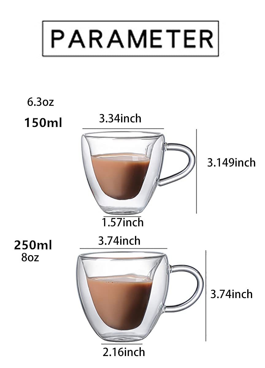 PCduoduo Heart Shaped Cup,Heat resistant creative double layer heart cup cup clear glass milk cup tea milk cup cup coffee cup (6.3oz/180ml)