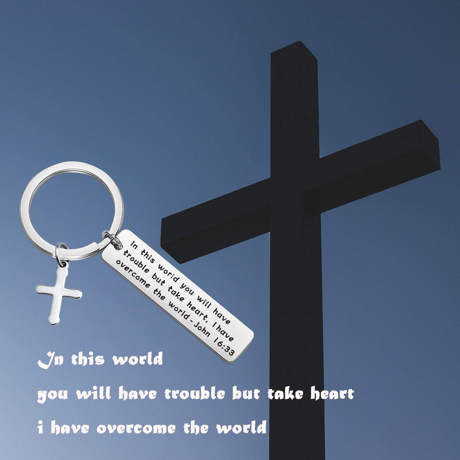 MAOFAED Religious Jewelry But Take Heart I Have Overcome the World Bible Verse Keychain Inspirational Biblical Quote Gift (KR-overcome the world)