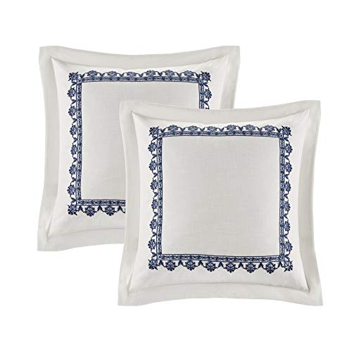 Madison Park Signature Cozy Comforter Set - All Season Bedding Combo Filled Insert and Removable Duvet Cover, Shams, Decorative Pillows, Queen (92 in x 96 in), Bohemian Blue 9 Piece