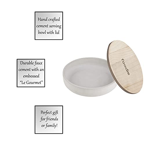 Santa Barbara Design Studio Table Sugar Cement Serving Bowl with Wood Lid, 7-Inch Diameter, Light Grey - Foodie