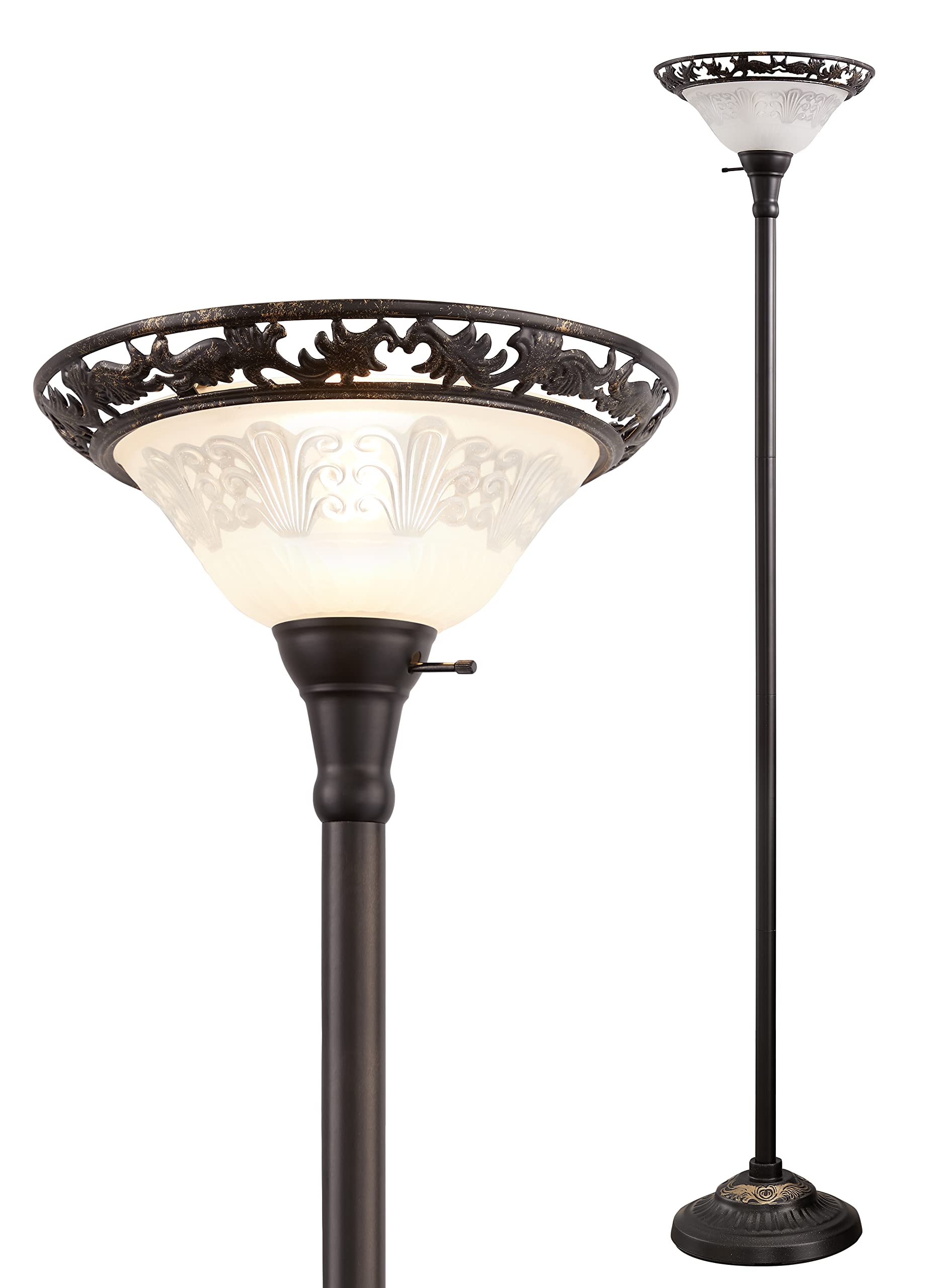 Luvkczc Victorian Floor Lamp, 70" Elegant Standing Lamp with Etched Glass Shade, Metal Body & Heavy Base, Vintage Tall Corner Lamp for Bedroom, Living Room, Den, Office. No Bulbs (1 Head)