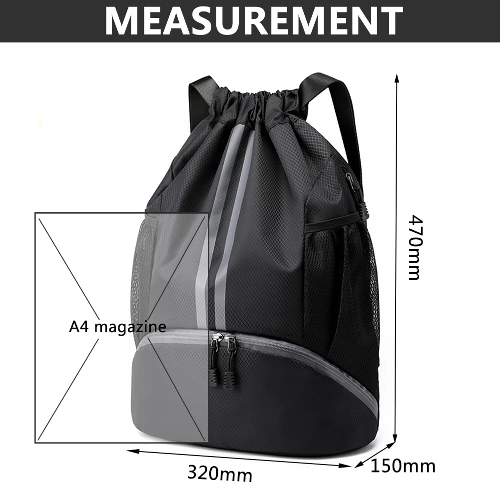 LIERWOI Drawstring Backpack Waterproof Sports Backpacks with Mesh Pockets Shoe Compartment Gym Bag With Water Bottle Holder