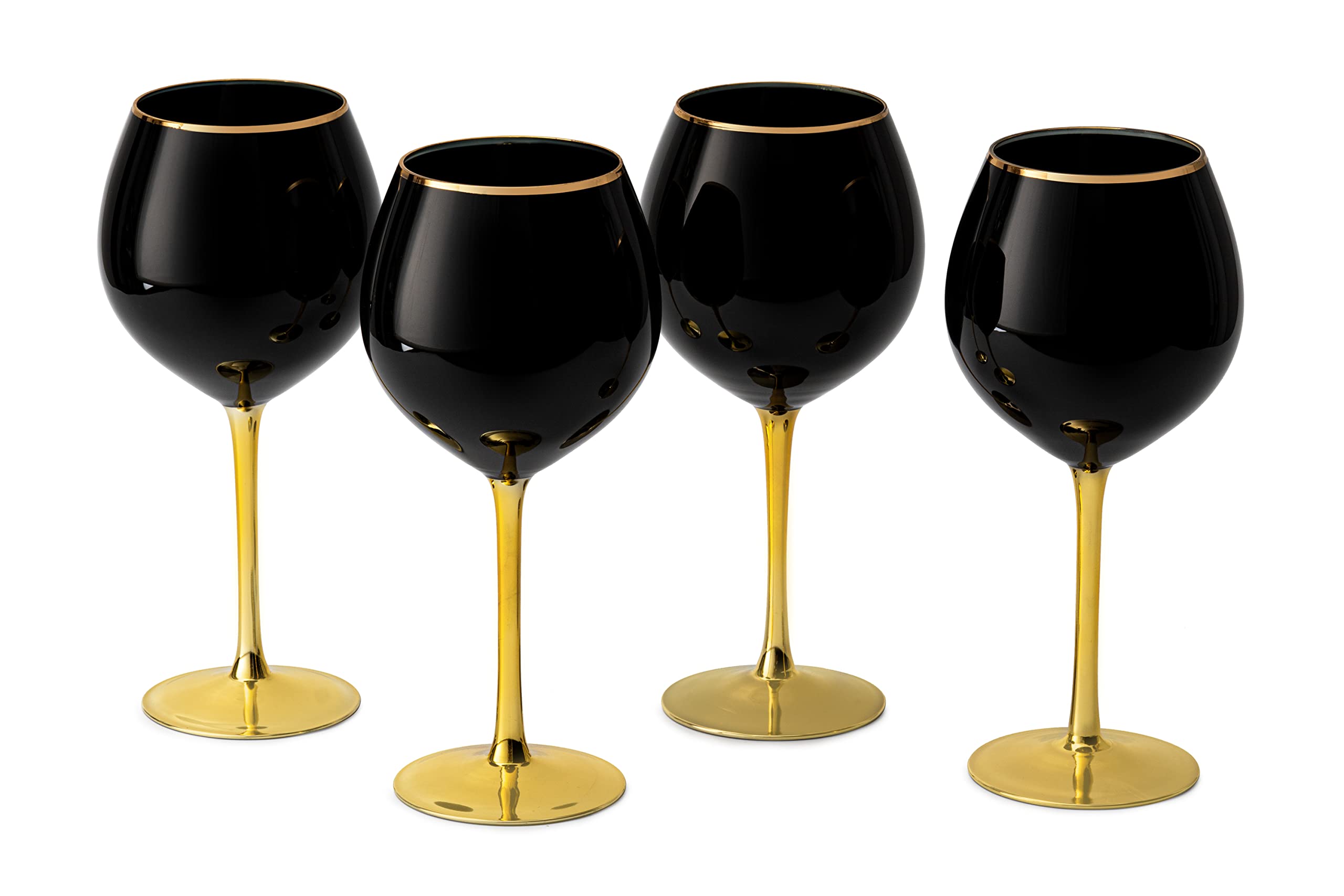 Large Red Diamond Wine Glasses, 10" H Gold Rim Rhinestone DIAMOND Studded Glasses - Wedding Glasses - 18 Ounce, Premium Bling Designed Wine Glasses for Spirits and Wine, Crystal Long Stem Wine Glass