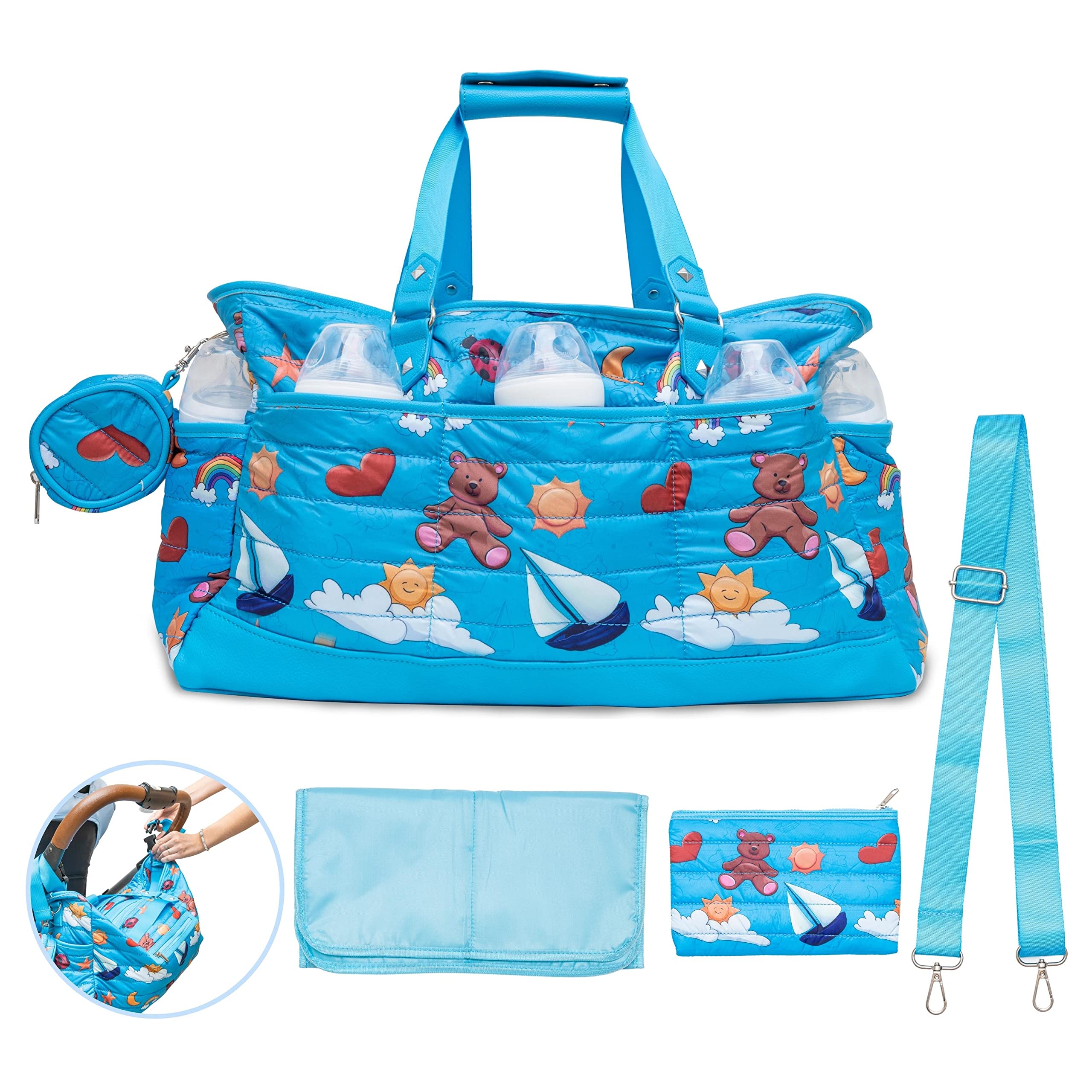 V & V LABEL VVVV Baby Diaper Bag Tote| Luxury Maternity Bag with Exclusive Pattern Design with Changing Pad, Pacifier Case, Organizing Bag| Baby Registry Ideas| Baby Shower