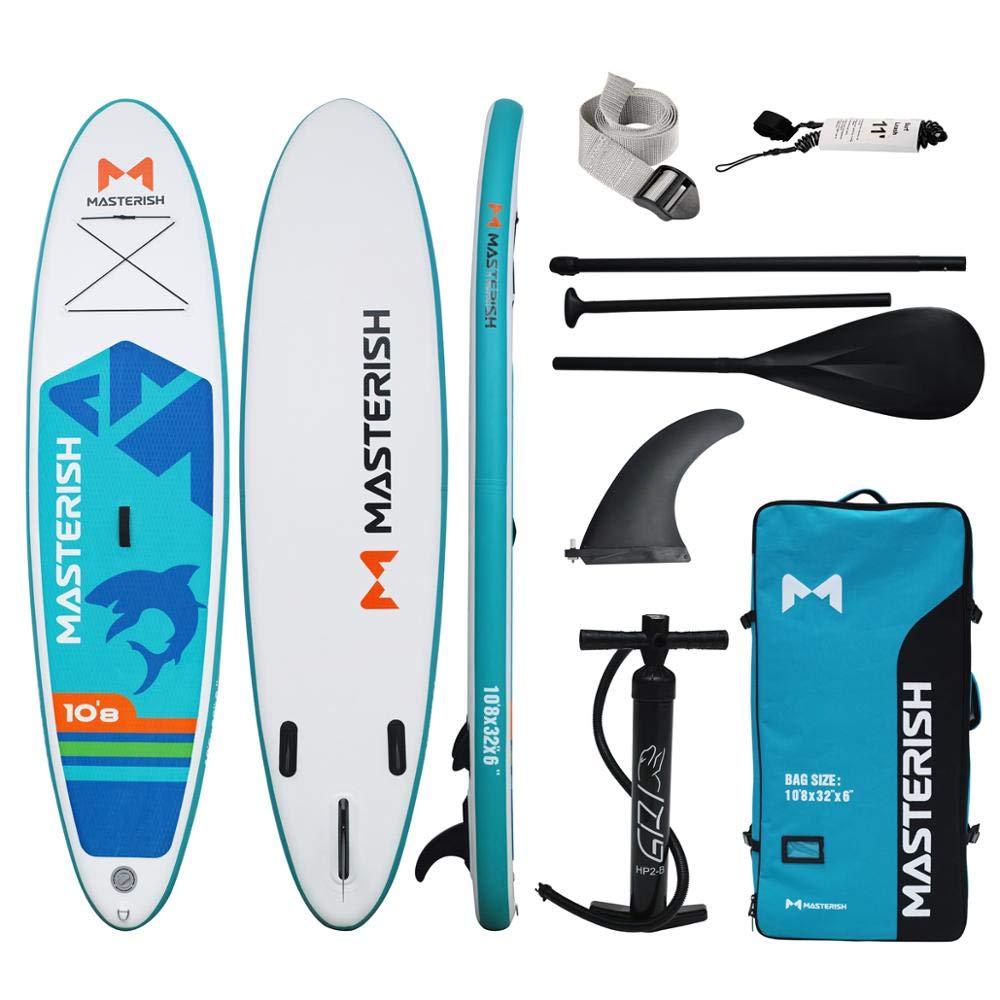 Masterish Inflatable Stand Up Paddle Board (6 Inches Thick) with Premium SUP Accessories 10’8x32”x6”
