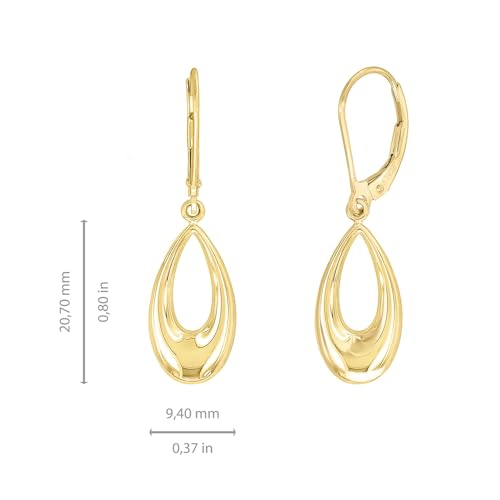 Lucchetta - 14K Gold Dangle Earrings with Oval Hoop Teardrop Leverback Drop