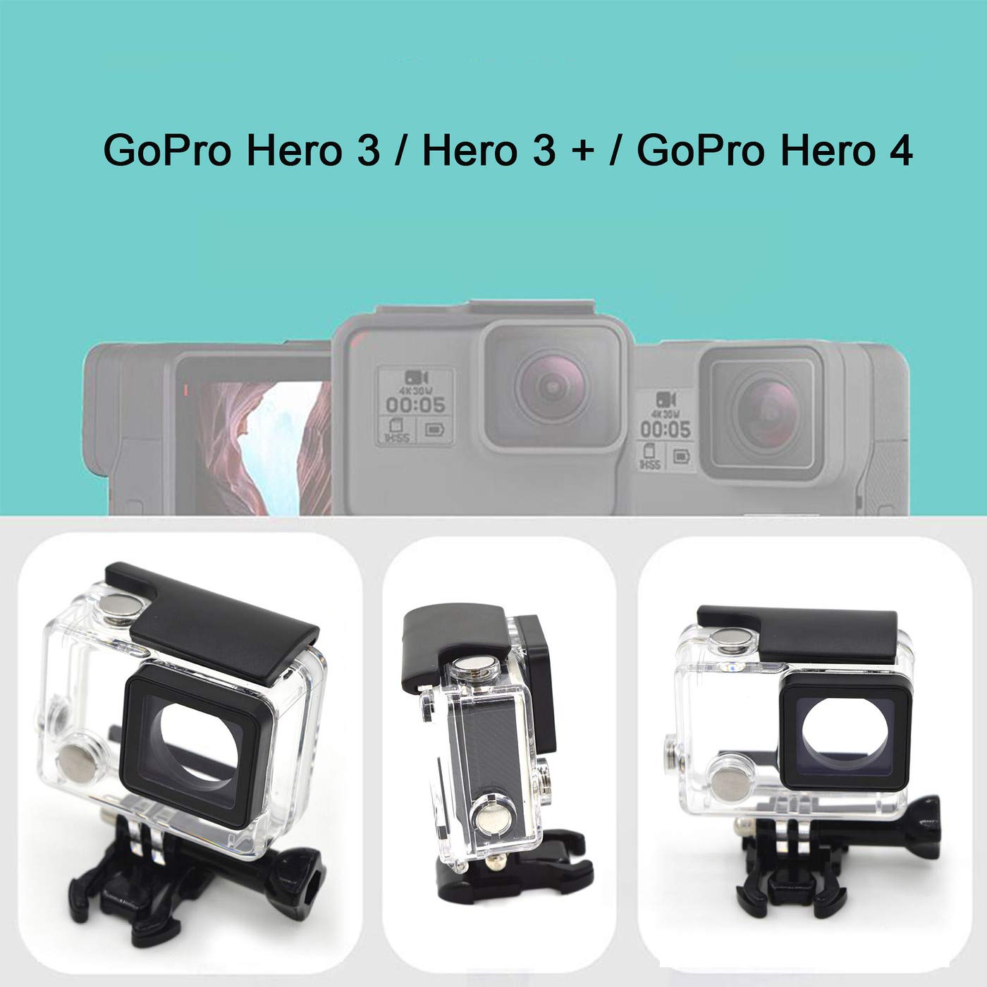 Kitmose Waterproof Case Protective Housing for 4, 3+, 3 Outside Sport Camera for Underwater Photography - Water Resistant up to 147ft (45m)