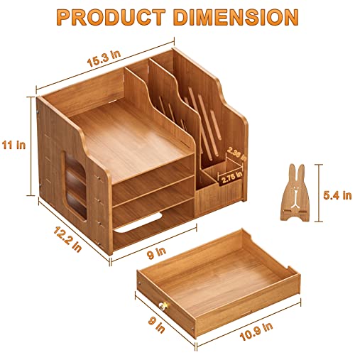 Marbrasse Mesh Desk Organizer with File Holder + Wooden Paper Letter Tray Organizer with Drawer and Pen Holder