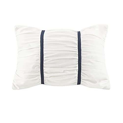 Madison Park Zennia Farmhouse Comforter Set with Throw-Blanket, Floral Print on Seersucker Textures, All Season Bedding, Matching Shams, Toss Pillows, Full/Queen(90"x90"), Blue 7 Piece