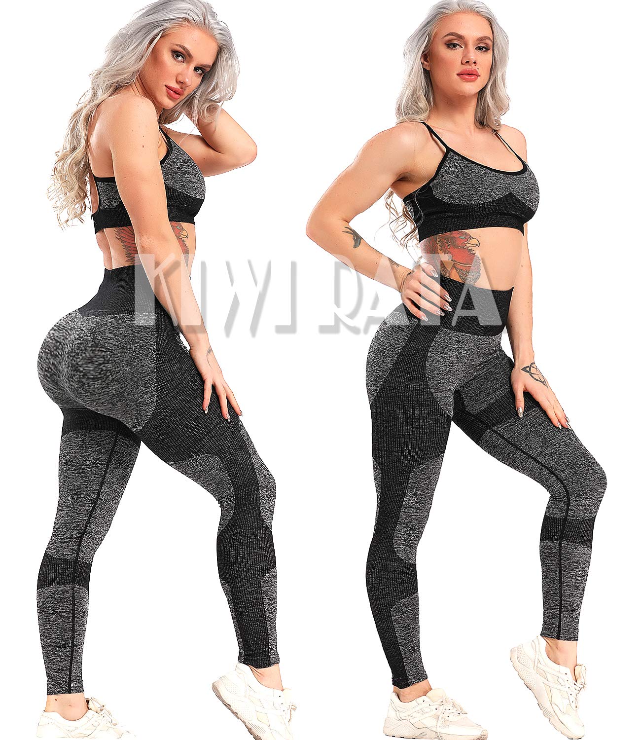 KIWI RATA Women's High Waist Active Seamless Compression Fitness Leggings Running Workout Slim Butt Lift Yoga Pants (#1 Heart Booty Black, Medium)