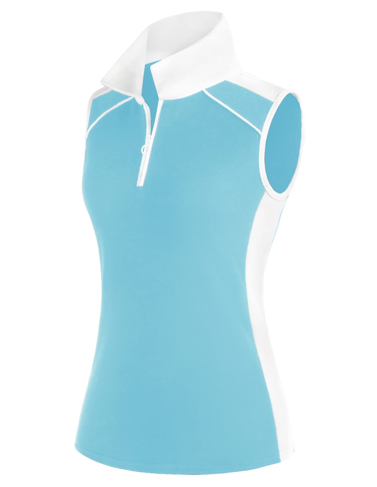 Plus Size Womens Golf Apparel 1/4 Zipper Sleeveless Tennis Athletic Shirts Quick Dry Summer Tops(Light Blue,2XL)