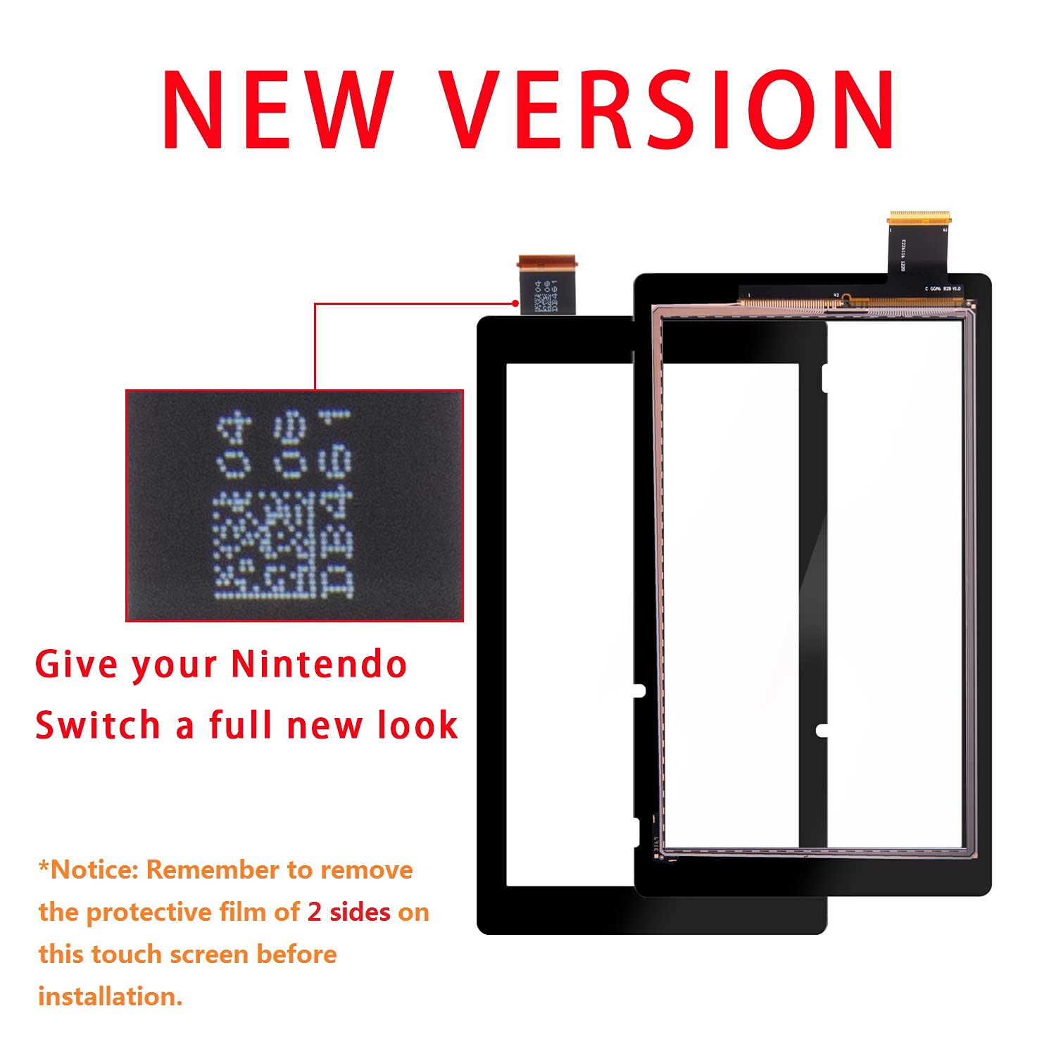 New Version Touch Screen Digitizer Glass Panel Replacement Parts for NS Switch with Tempered Glass Screen Protector and Installation Tool(LCD is not included)(Remove 2 Sides Films Before Installation)