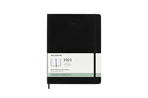 Moleskine 2023 Weekly Notebook Planner, 12M, Extra Large, Black, Soft Cover (7.5 x 10)
