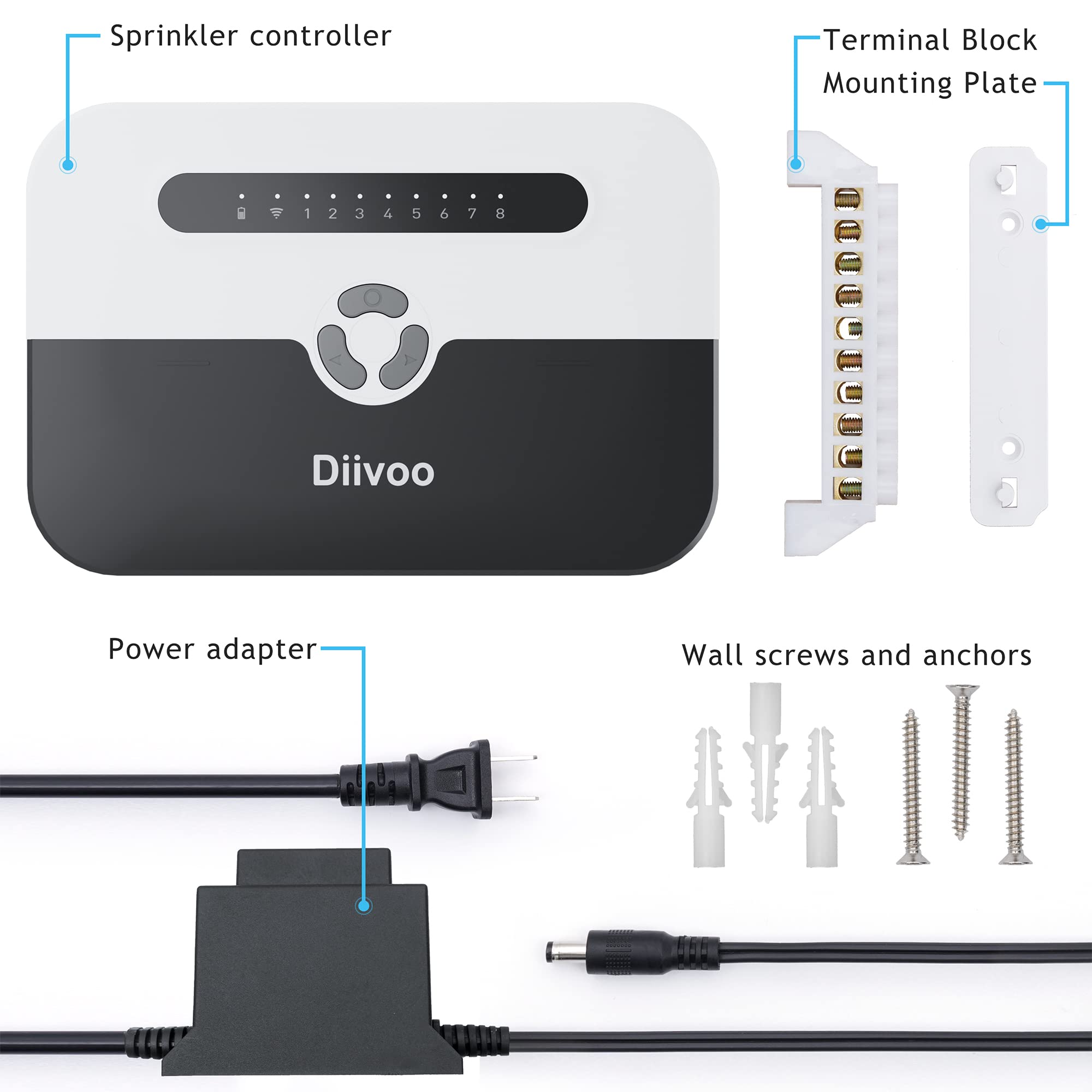 WiFi Sprinkler Controller, Diivoo 8 Zone Smart Irrigation Controller with Smart Weather, Automatic and Manual Watering, Compatible with Alexa and Google Assistant