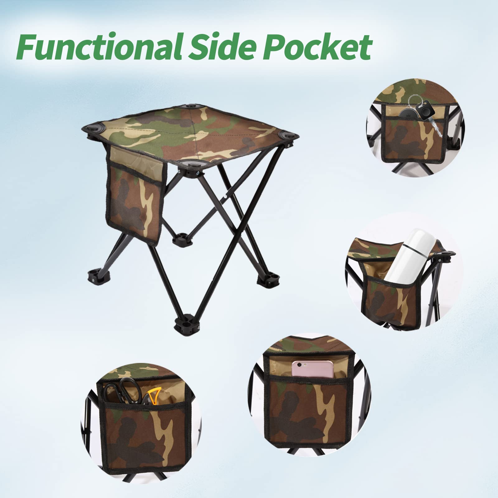 Peomliee 2 Packs Foldable Camping Stool, Lightweight Steel Portable Folding Outdoor Stools with Carry Bag for Adults Camping, Fishing, BBQ.