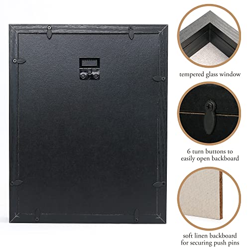 LotFancy Shadow Box Frame, 11x14 Black Display Case, Wooden Picture Frame for Desk, Soft Linen Backboard and Shatter Resistant Glass for Bouquet Photos