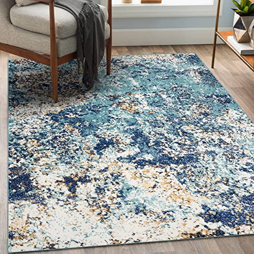 LUXE WEAVERS Rug - Persian Rugs 6490 Abstract Area Rug - Modern Design, Blue / Size 5 x 7