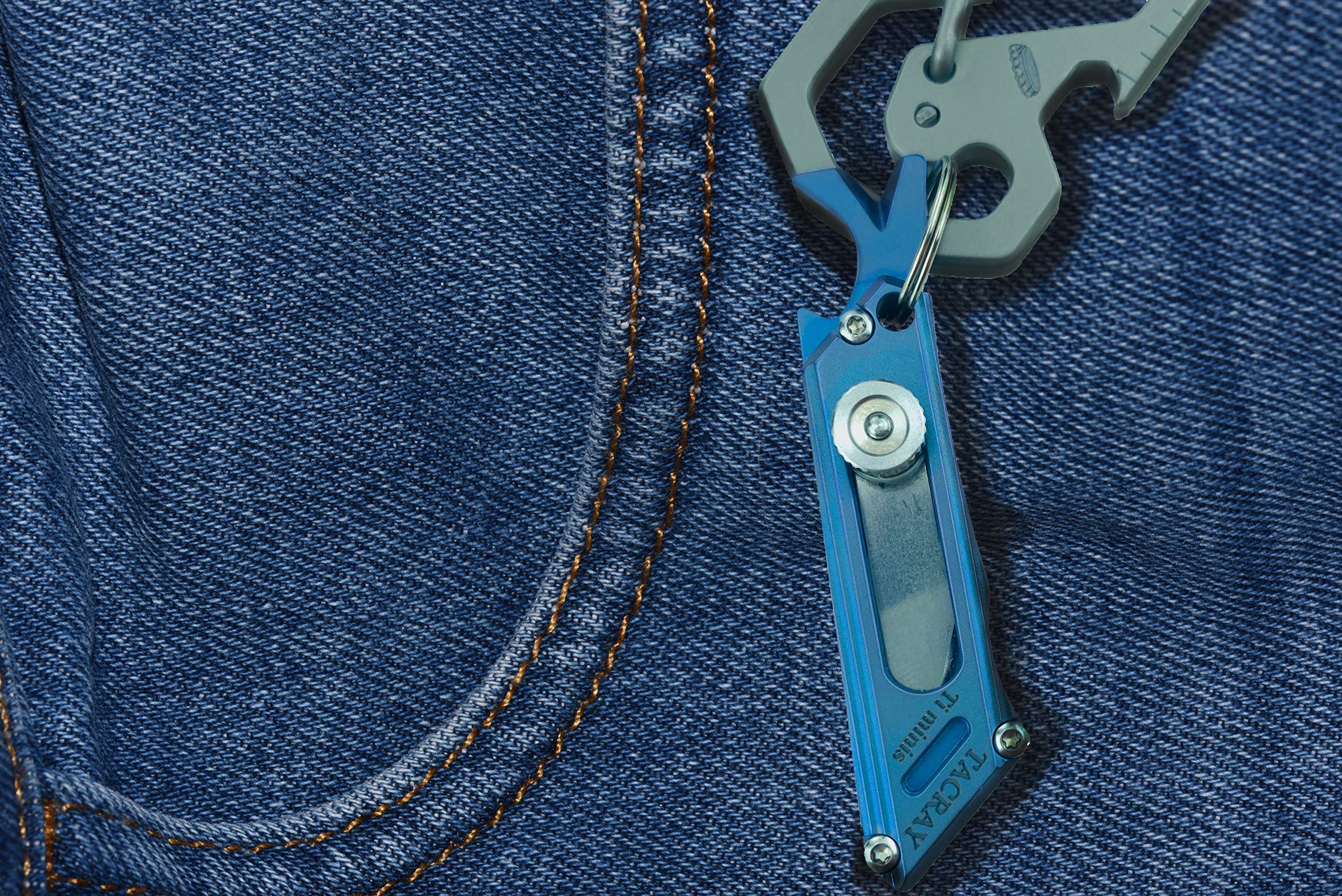 Tacray Titanium EDC Utility Knife with a bottle opener and in the tail, Pocket Knife Box Cutter with Retractable and Replaceable Blade, Mini Knife for Multiple Cutting Tasks(Blue)