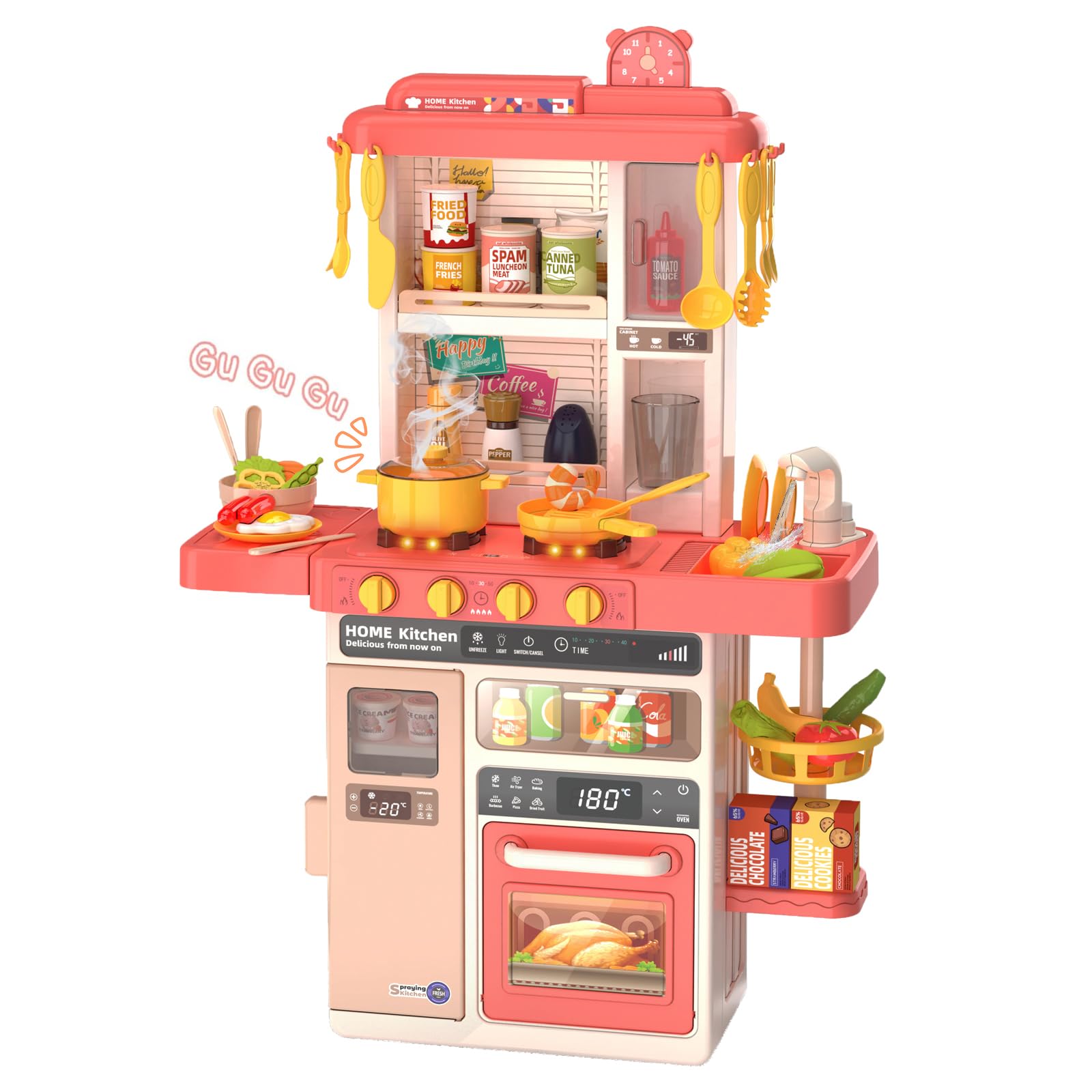 Kids Kitchen Play Set, 50Pcs Pretend Play Kitchen Toy with Spray, Sound & Light, Interactive Toddler Kitchen Toy for Boys Girls 3 4 5 6 7 8 Years Old