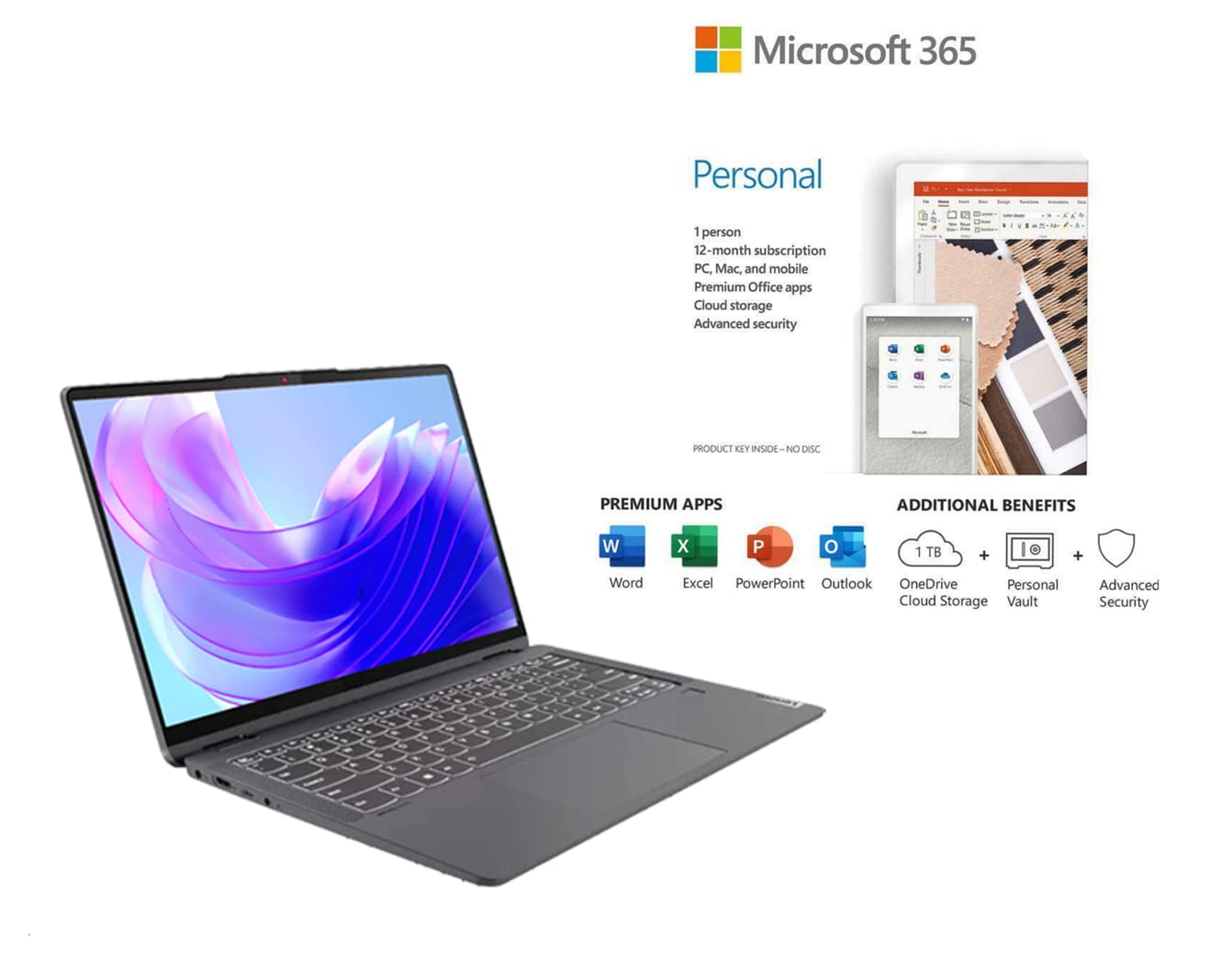 Lenovo Flex 5 14" 2-in-1 16:10 2.2K QHD (2240 x 1400) Touchscreen Laptop, AMD 8-Core R7 5700U, WiFi6, Backlit KB, Fingerprint Reader, Win11, W/1-Year Office 365 (16GB RAM | 2TB PCIe SSD)